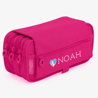 Pink Personalised Triple Pocket Pencil Case Stikets